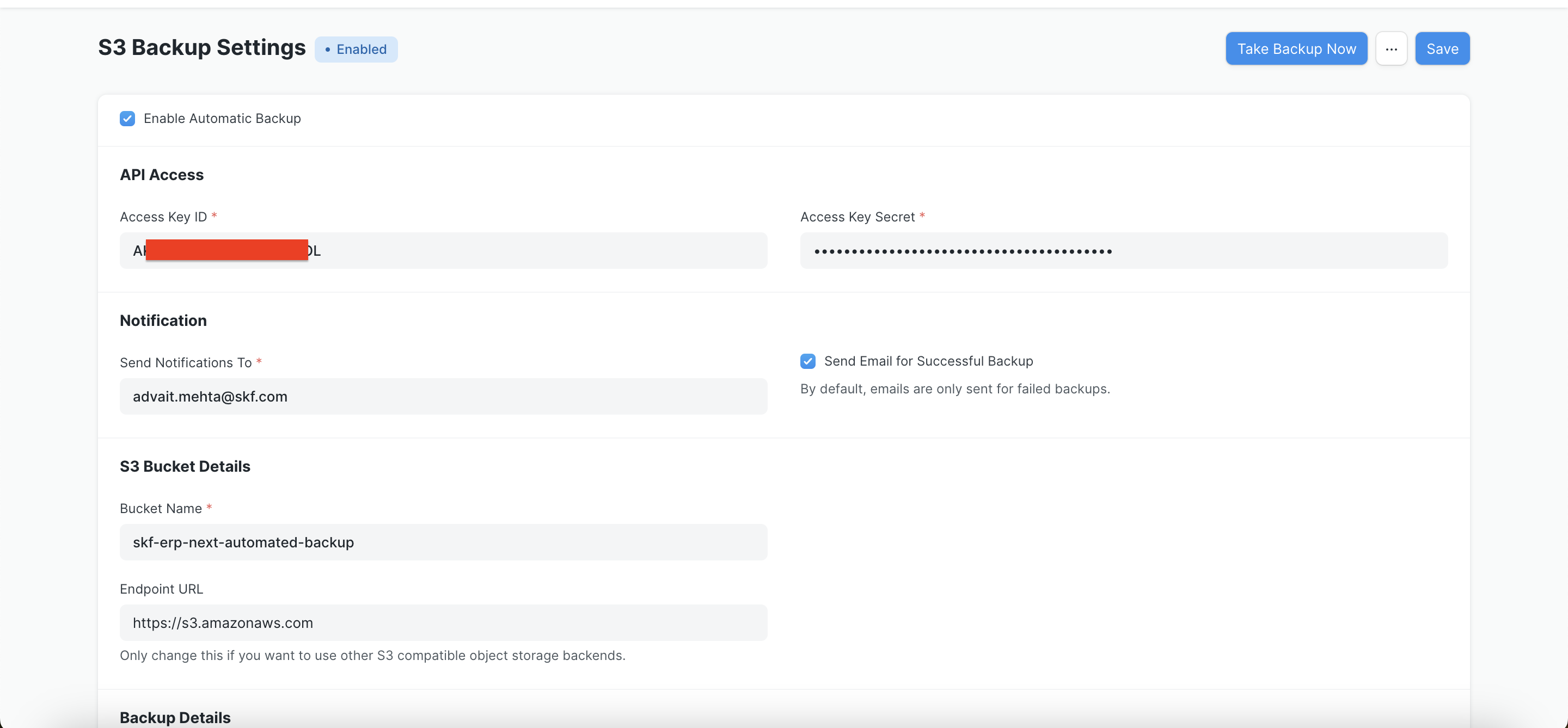 AWS S3 Backup Integration with ERPnext